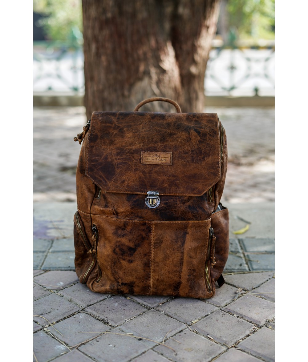 Alzarro Old School Vintage Leather Backpack